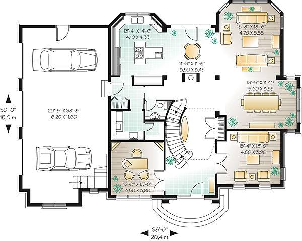 European House Plan with 5 Bedrooms and 3.5 Baths - Plan 1198