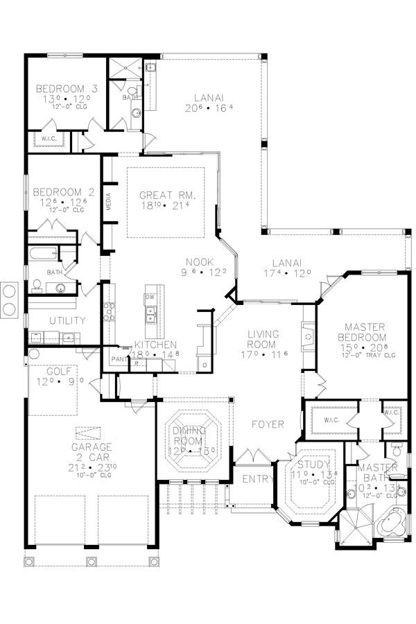Three or four bedroom plan with fireplaces - Plan 4939